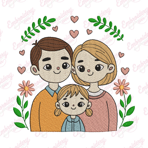 Cute Happy Family Machine Embroidery Design – EmbroideryEver